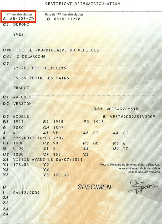 Véhicule – Nouvelle Carte Grise